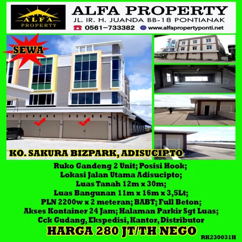 Disewakan Ruko Sakura Bizpark Kota Pontianak. ruko Dikontrakkan di kota pontianak